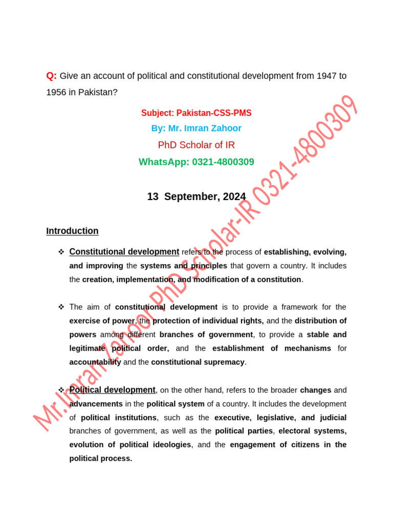 Lecture Notes Constitutional and Politcal Development 1945 To 56 | PDF ...