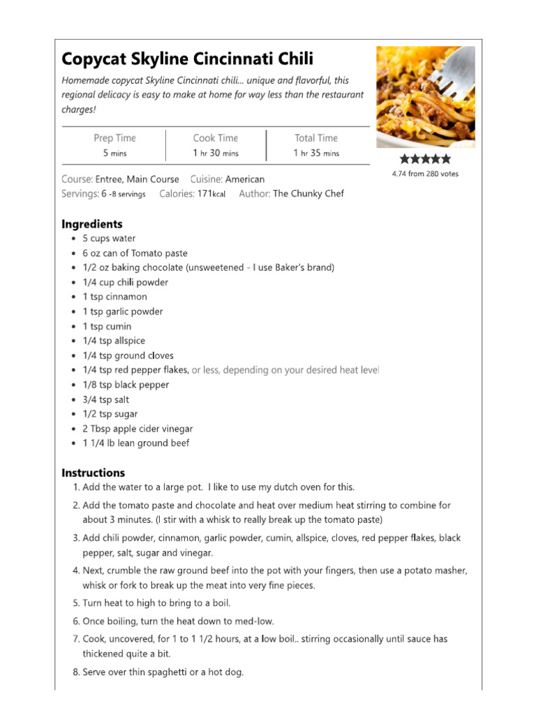 Copycat Skyline Chili | PDF