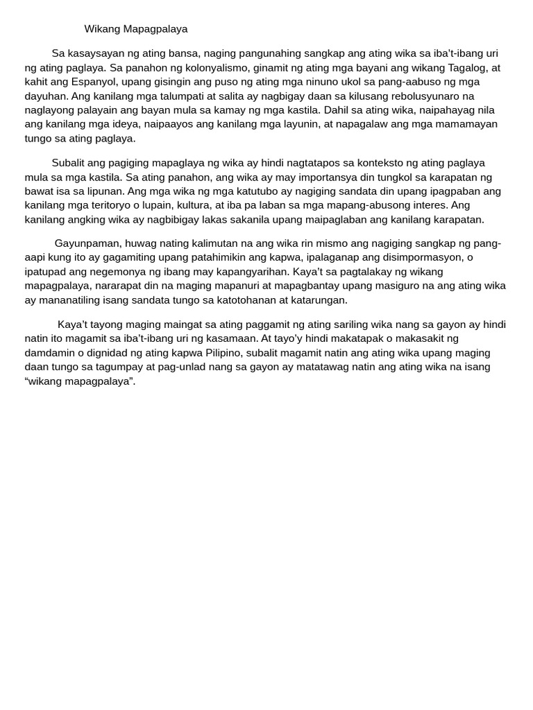 Wikang Mapagpalaya PDF | PDF