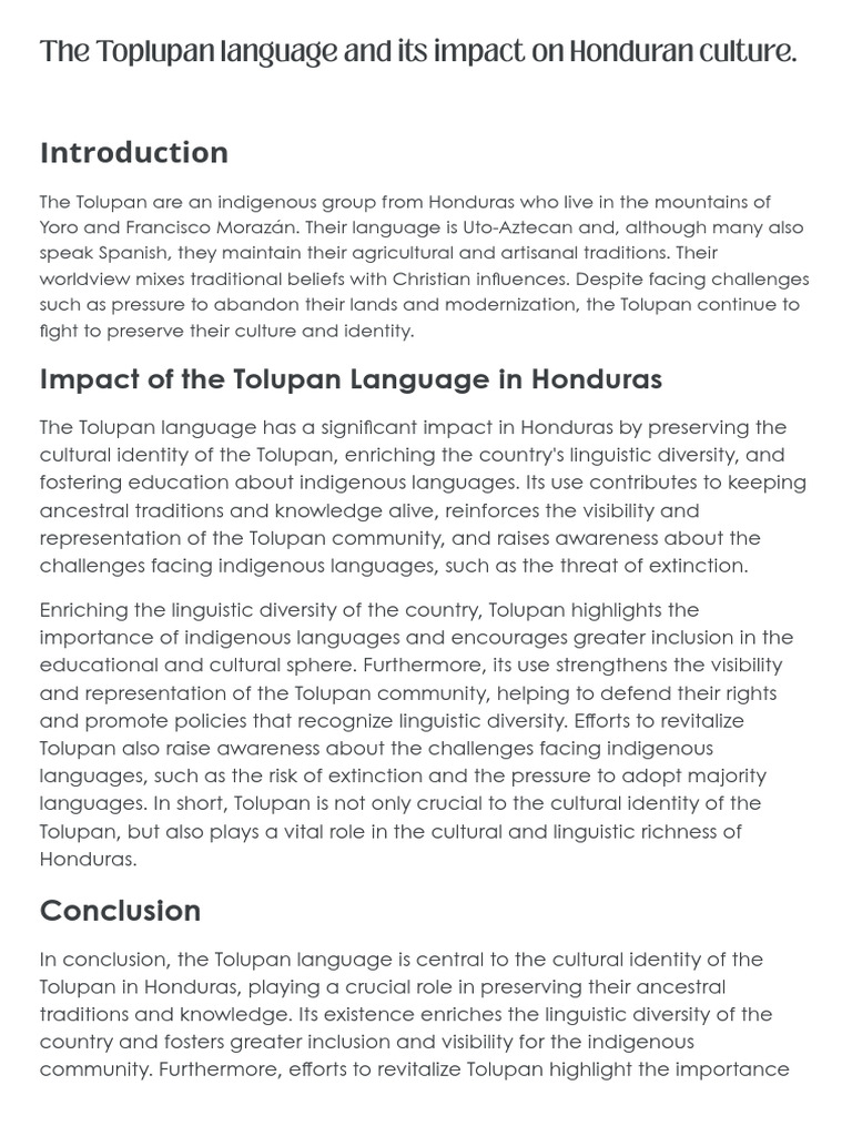 Tolupan Language's Role in Honduran Culture | PDF | Language Arts ...