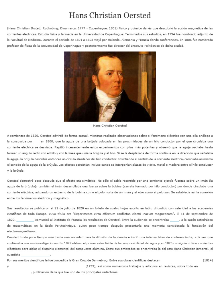 Aportaciones de Hans Christian Oersted | PDF | Ciencia de los ...