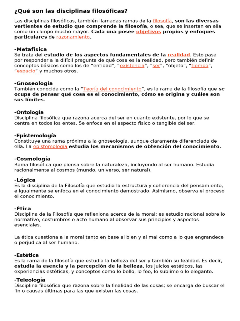 Ramas de la Filosofía Explicadas | PDF | Conocimiento | Pensamiento