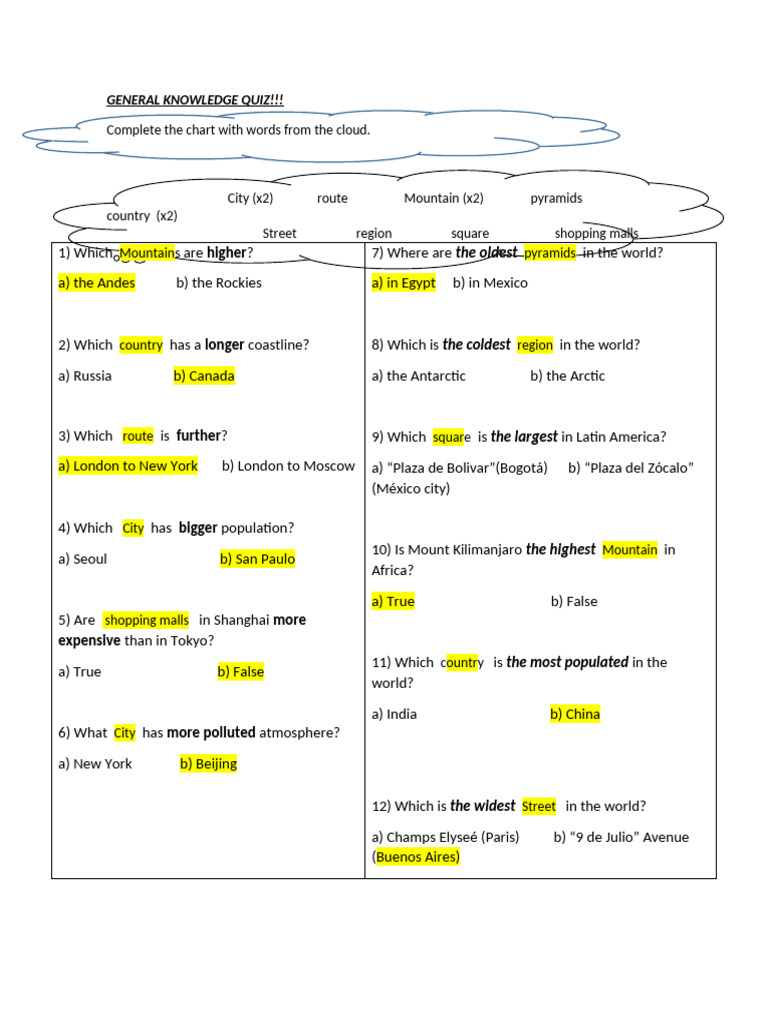 General Knowledge Quiz | PDF | Earth Sciences