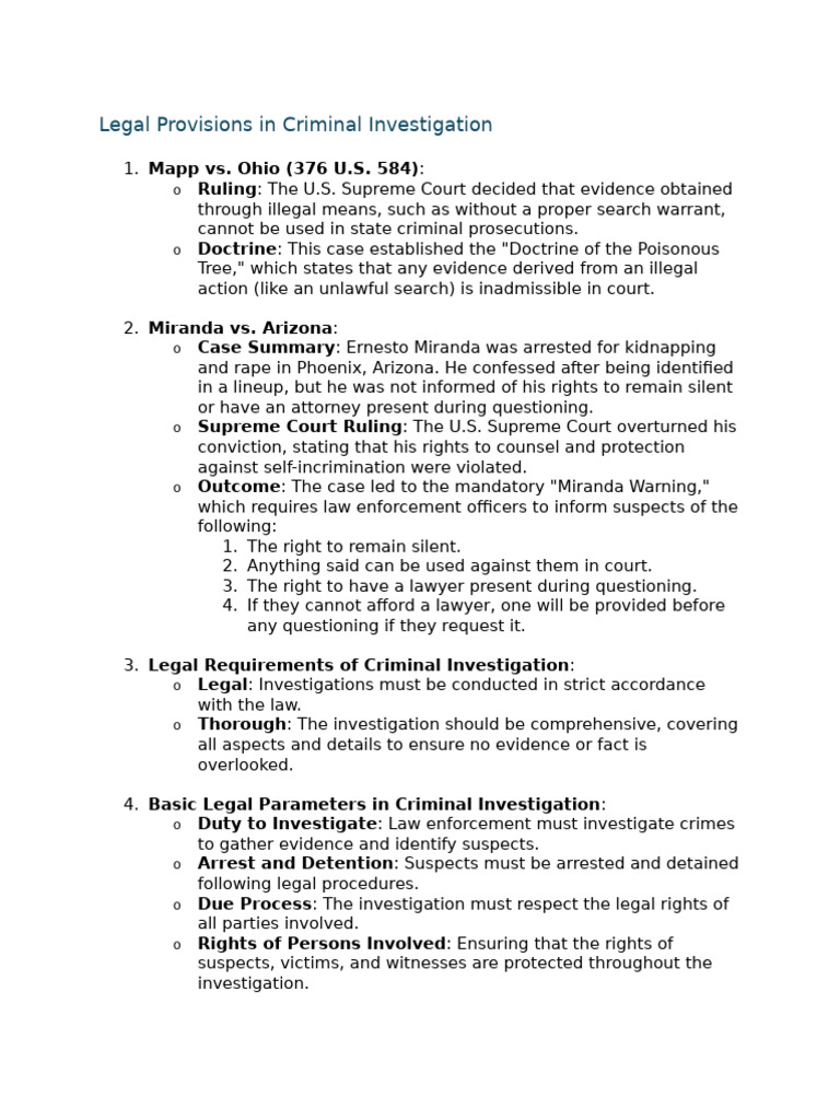 Legal Provisions in Criminal Investigation | PDF | Arrest | Right To ...