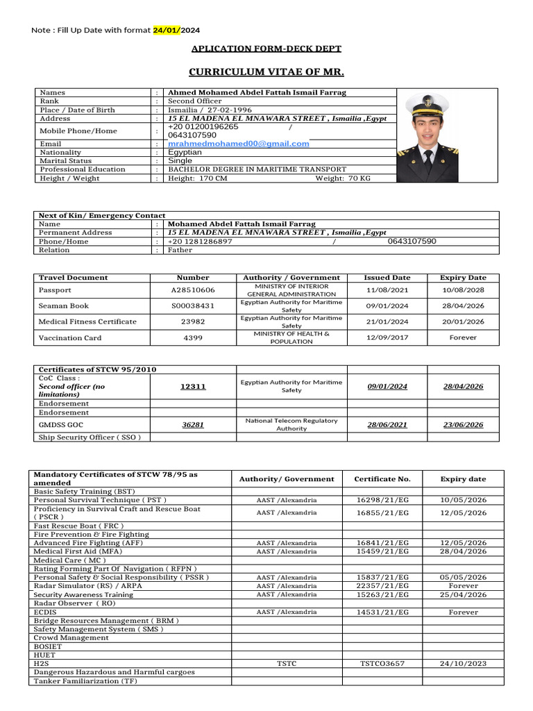 Updated CV Application Officer Deck Aramco 1 | PDF | Egypt | Water ...