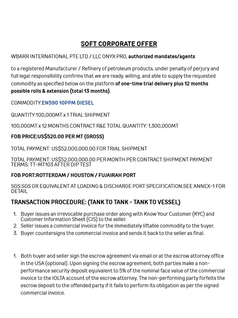 Diesel Supply Offer for Buyers | PDF | Invoice | Business