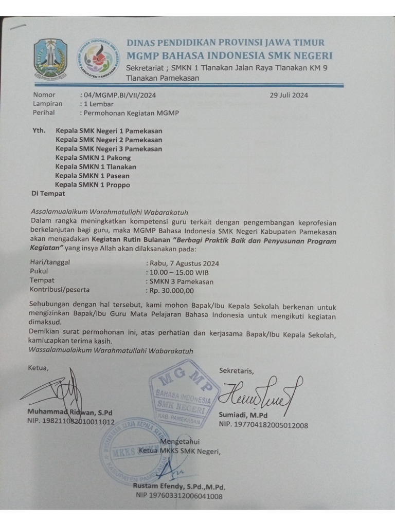 Undangan Kegiatan MGMP B. Indonesia | PDF