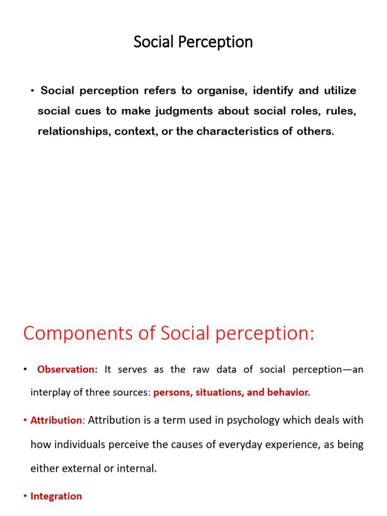 SOCIAL PERCEPTION | PDF | Attitude (Psychology) | Perception