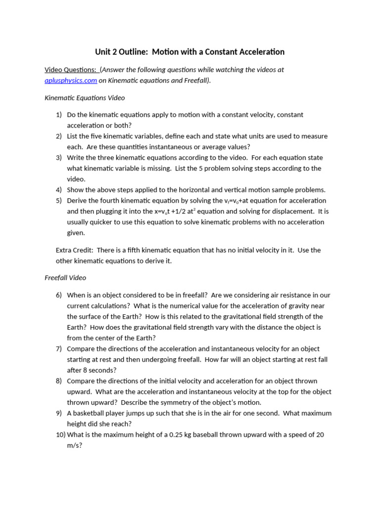 Constant Acceleration Motion Outline | PDF | Acceleration | Kinematics