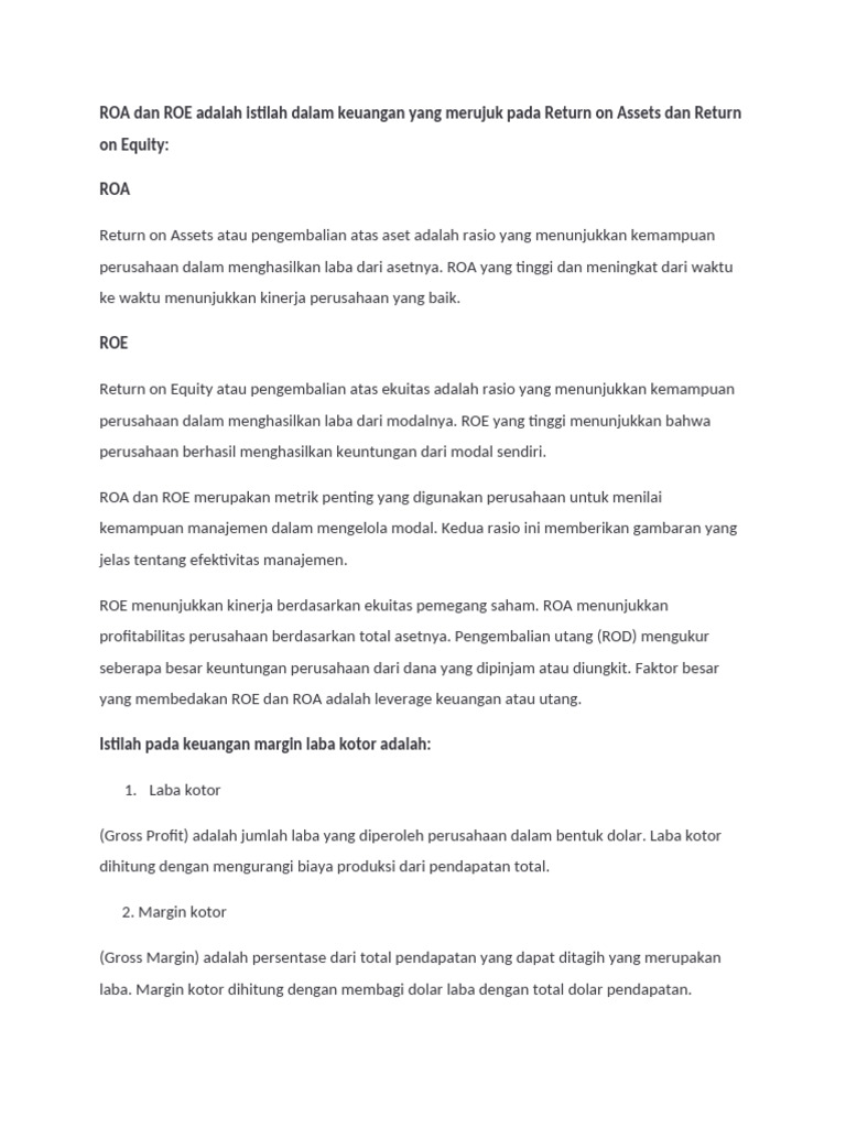ROA Dan ROE Ada-WPS Office | PDF | Pengelolaan Keuangan & Uang