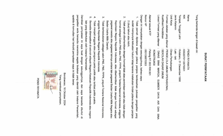 Surat Pernyataan Pendi | PDF