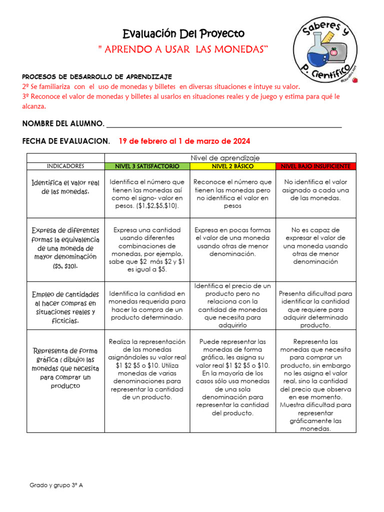 Actividades de Uso de Monedas en Preescolar | PDF | Evaluación | Cognición