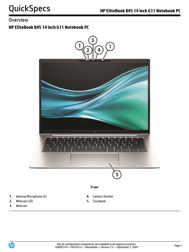 HP Elitebook 845 14 Inch G11 Notebook PC: Internal Microphone (2 ...