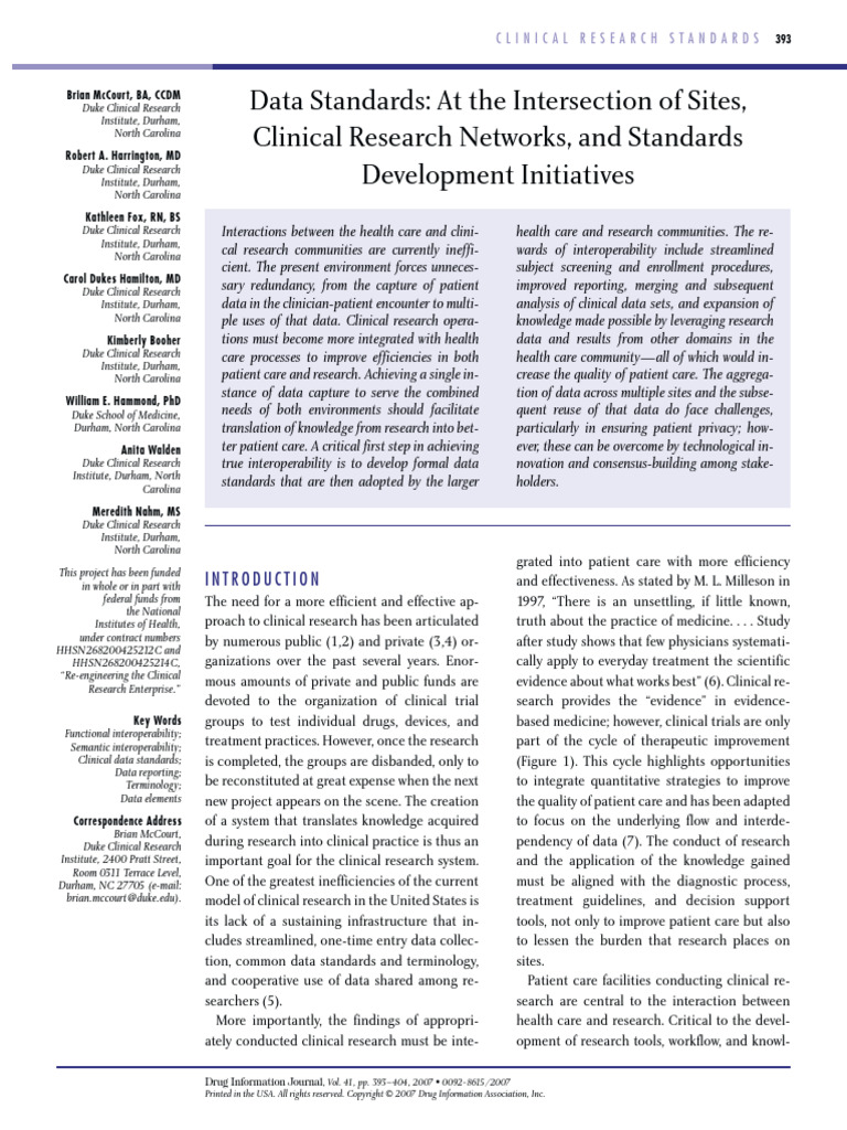 Brian Mccourt - Data Standards | PDF | Interoperability | Clinical Trial