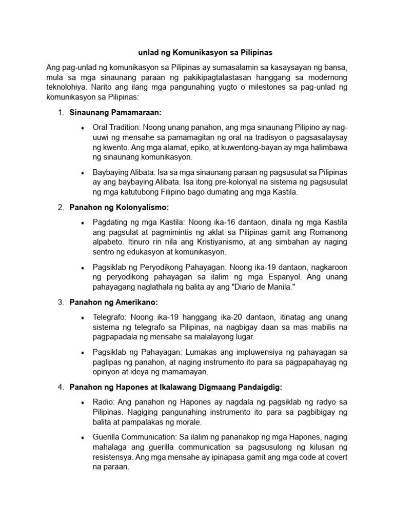 Pag Unlad NG Komunikasyon Sa Pilipinas | PDF Pag Unlad NG Komunikasyon Sa Pilipinas | PDF