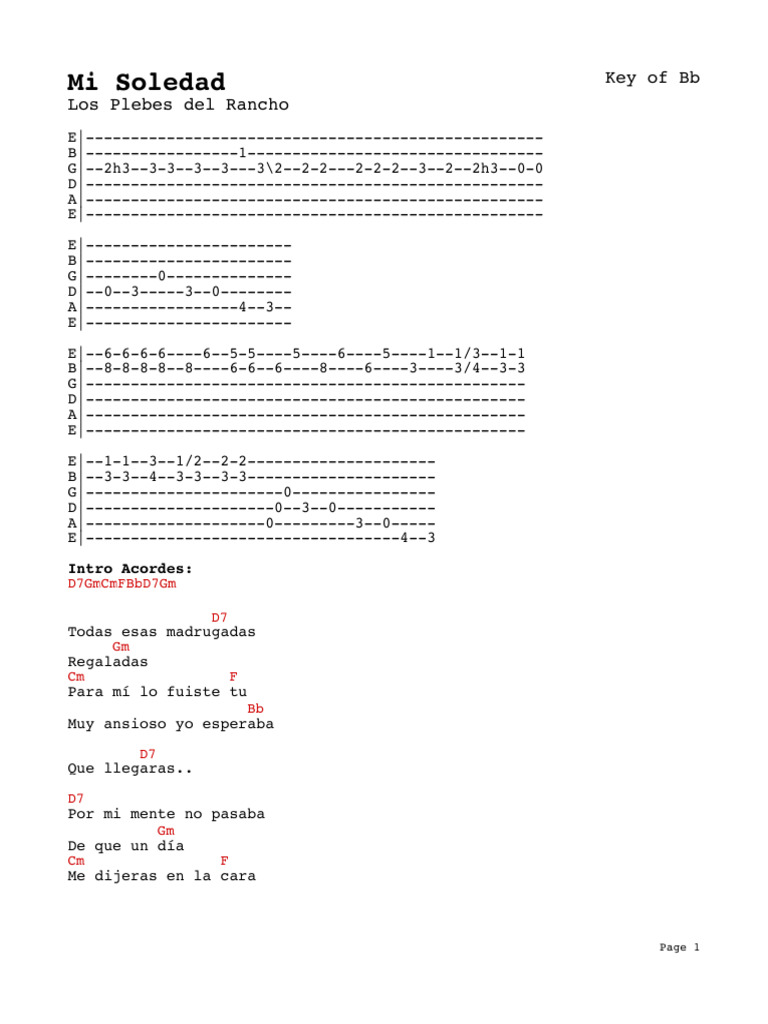 Mi Soledad Letras y Acordes para Guitarra | PDF