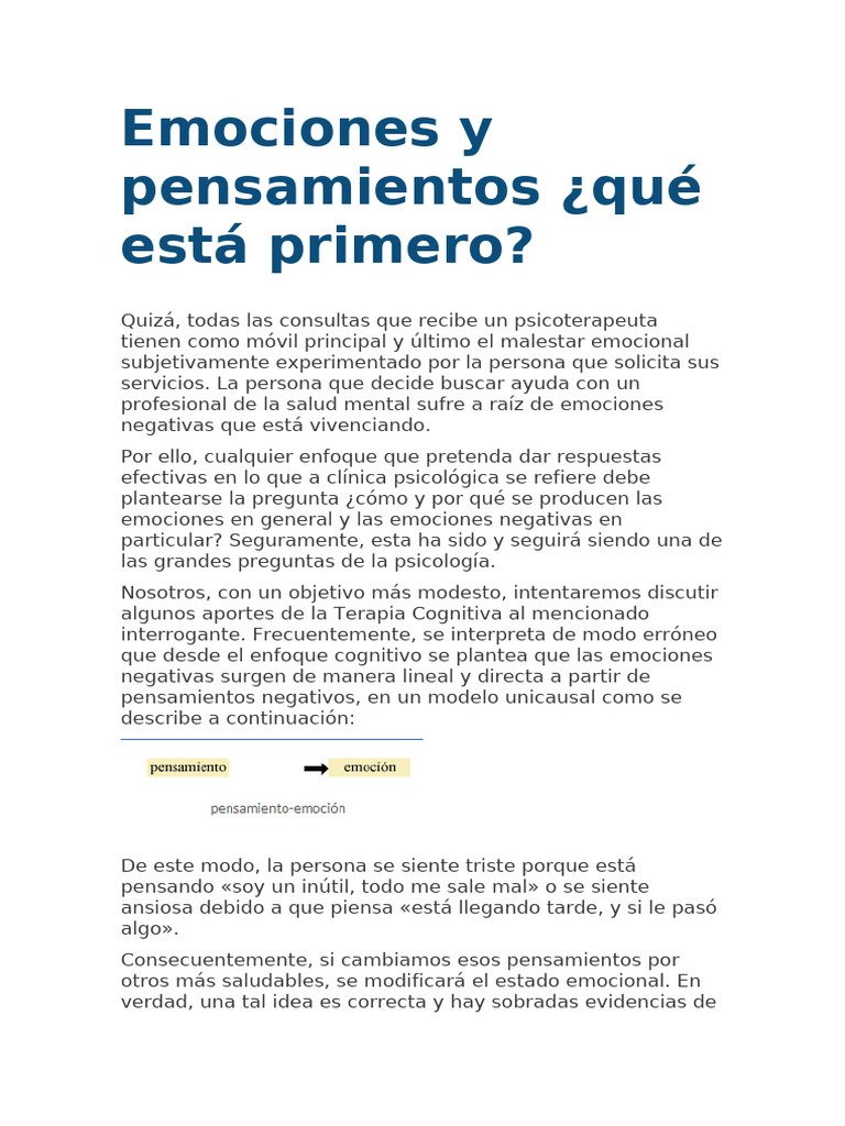 Emociones Y Pensamientos Pdf Las Emociones Pensamiento