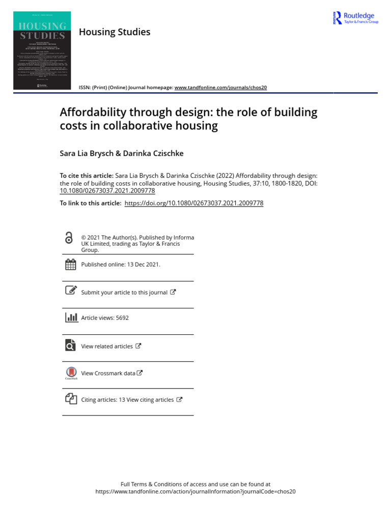 Affordability Through Design the Role of Building Costs in Collaborative Housing | PDF ...