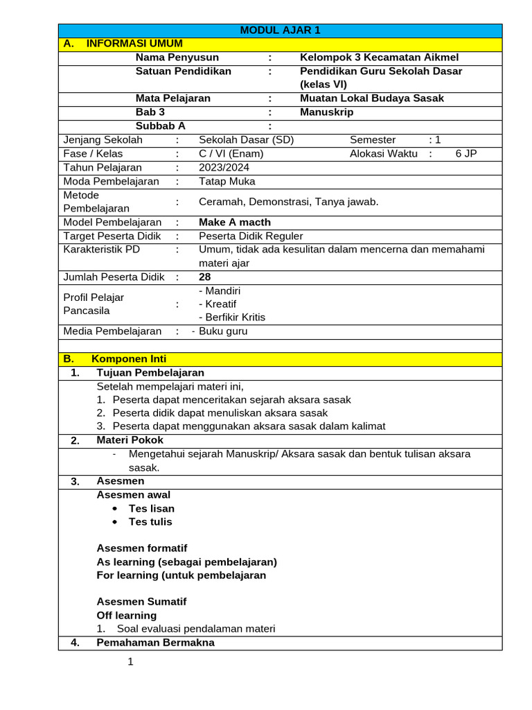 Modul Ajar 3 Manuskrip | PDF