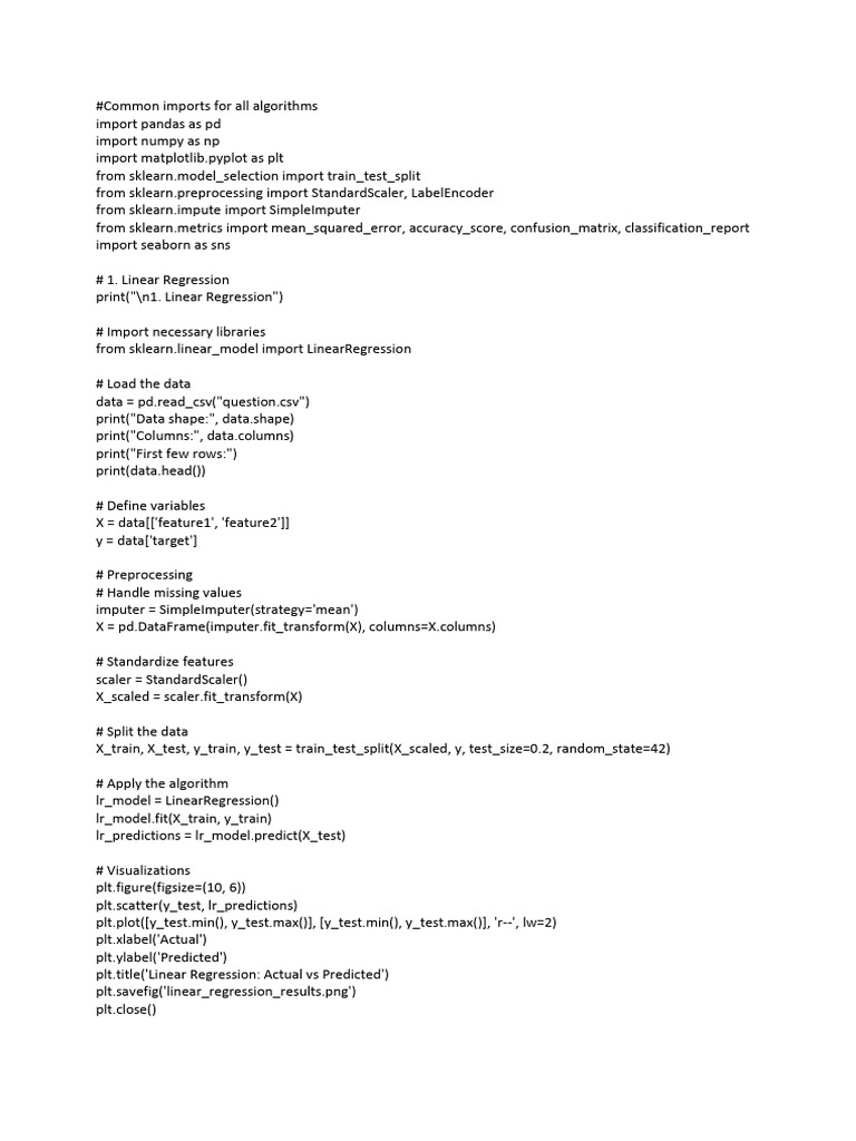 Ml Codes | PDF | Mean Squared Error | Regression Analysis