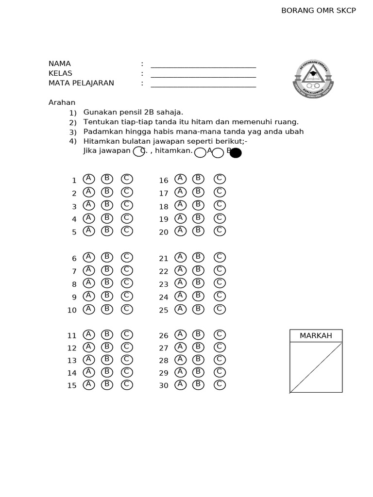 Borang Omr 30 Soalan | PDF | Metode & Bahan Ajar