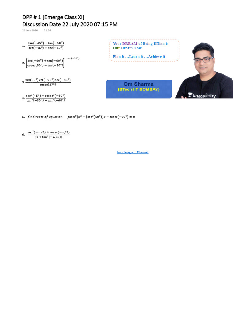 Class 11th DPP 1 (Trigonometry) by Om Sir | PDF