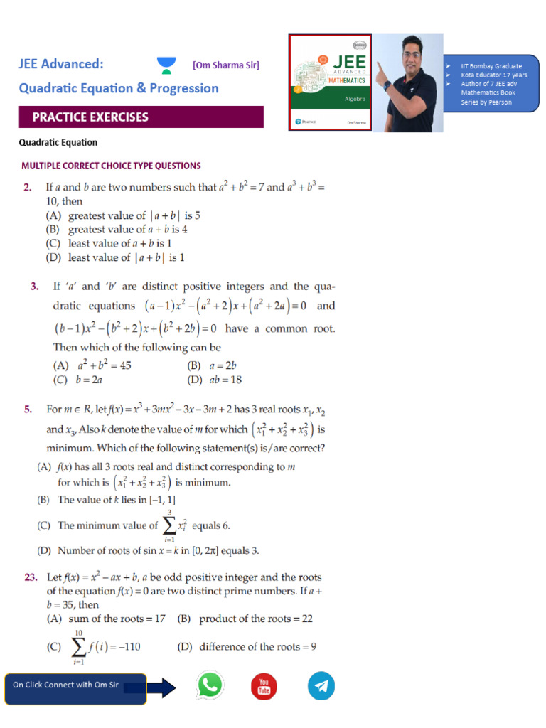 Quadratic Eq & Progression JEE ADV 2024 | PDF