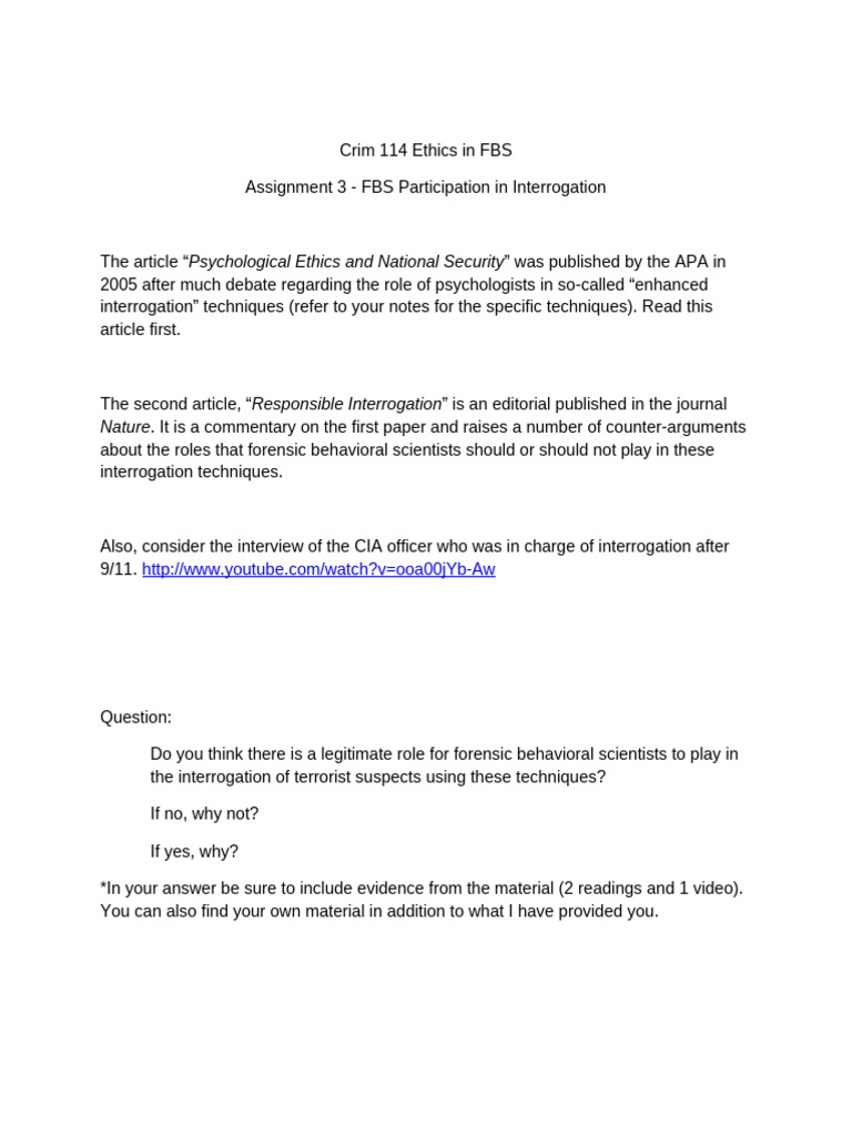 Assignment 3 - FBS in Interrogation | PDF