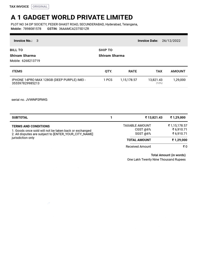 Shivam Sharma Sales Invoice 3 | PDF
