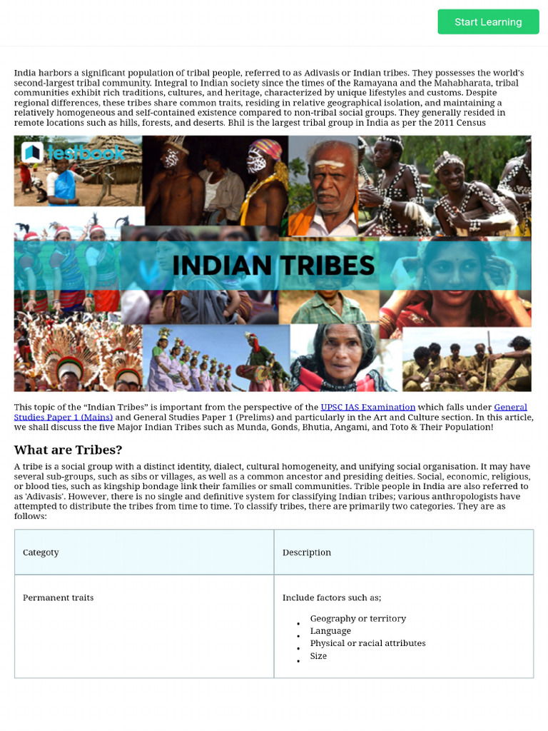 Indian Tribes - Their State-Wise Distribution, Population, & More! | PDF