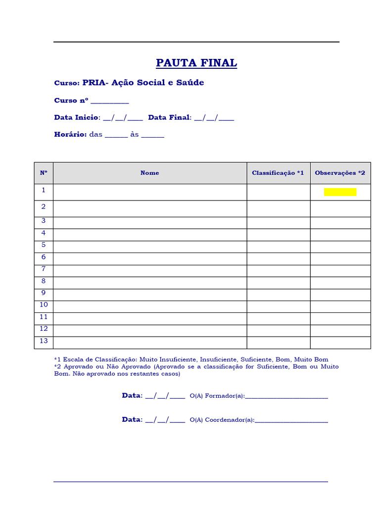 Avaliação Final - Pauta - Final | PDF
