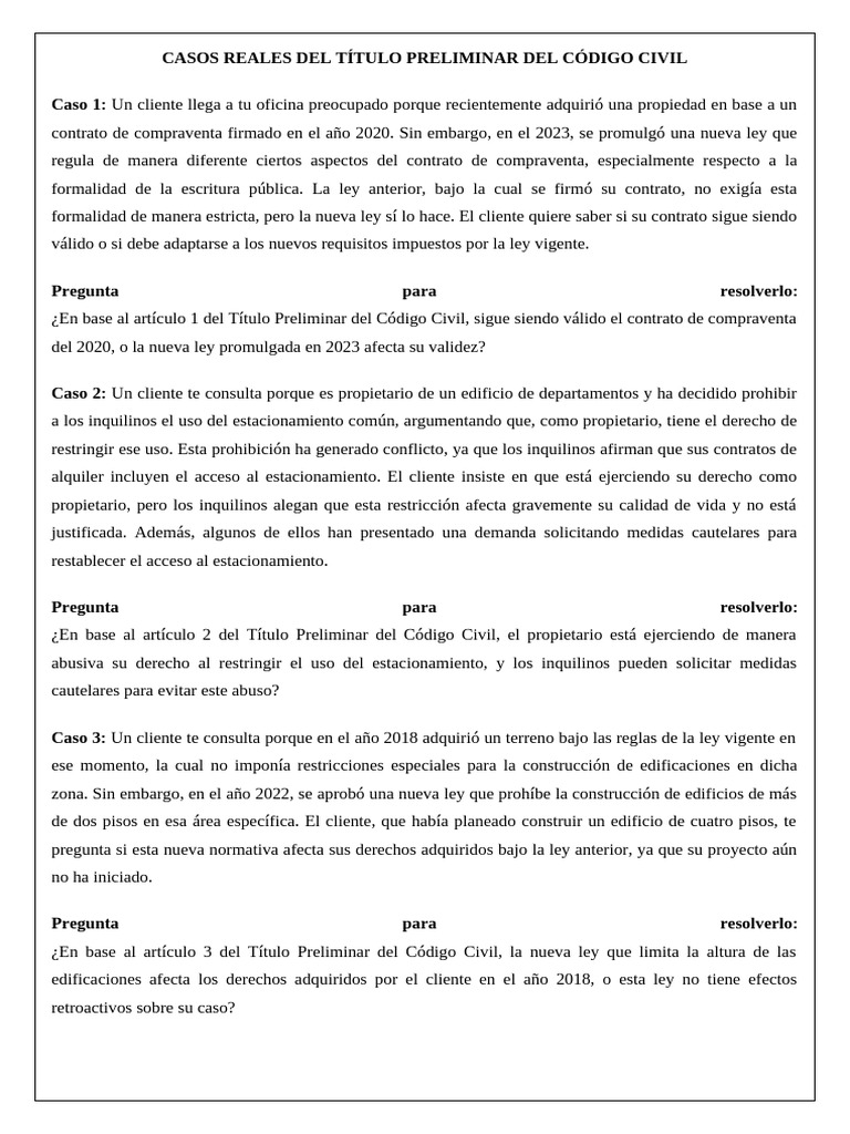 Casos Reales Del Título Preliminar Del Código Civil | PDF | Adopción | Herencia