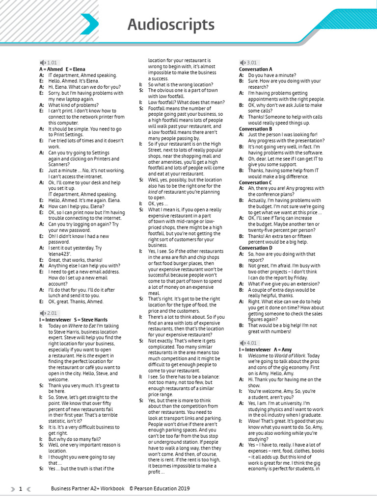 BP - A2+ - Workbook - Audioscript | PDF