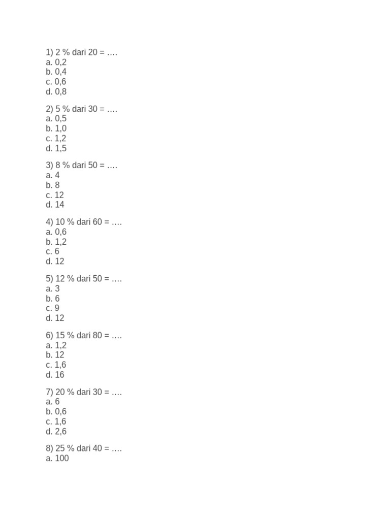 Soal Persentase dan Lingkaran | PDF