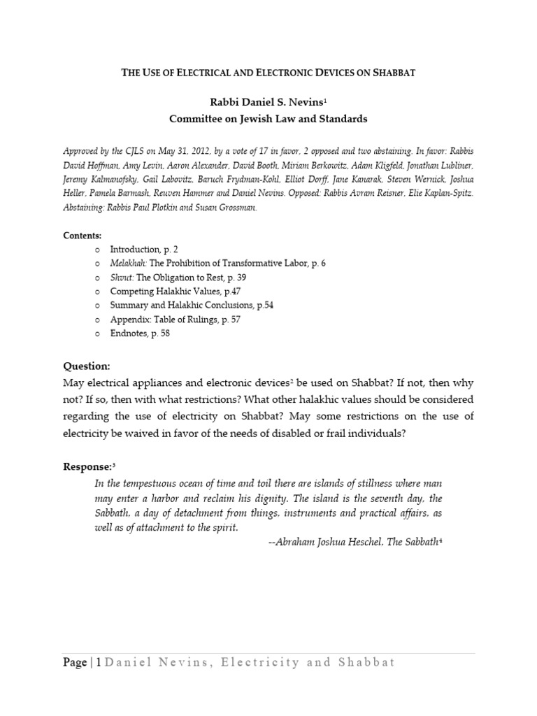 Electricity Use on Shabbat Guidelines | PDF | Shabbat | Talmud