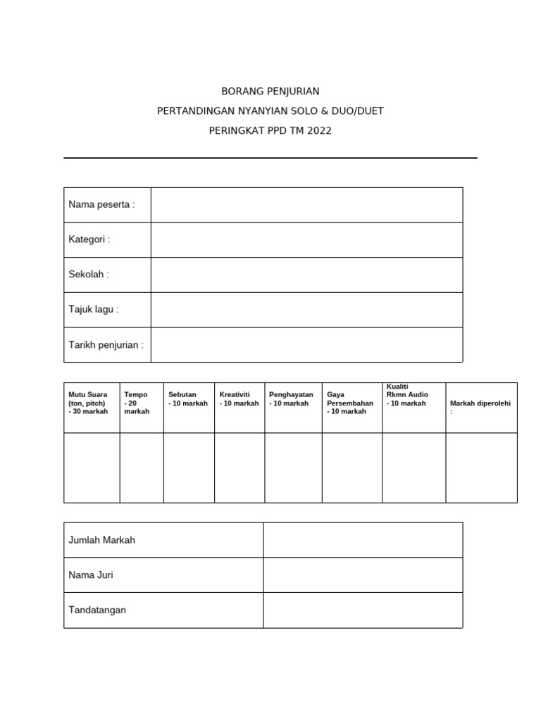 Penjurian Pertandingan Nyanyian PPD 2022 | PDF