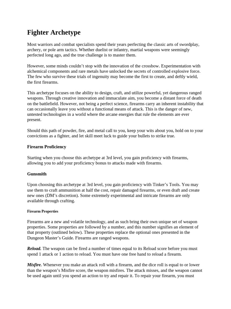 Class_Gunslinger, Fighter Archetype | PDF | Firearms | Ammunition