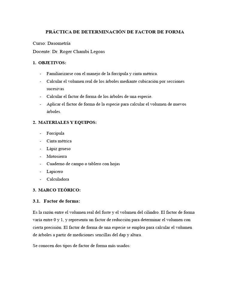 Cálculo del Factor de Forma en Árboles | PDF | Volumen | Intervalo de ...
