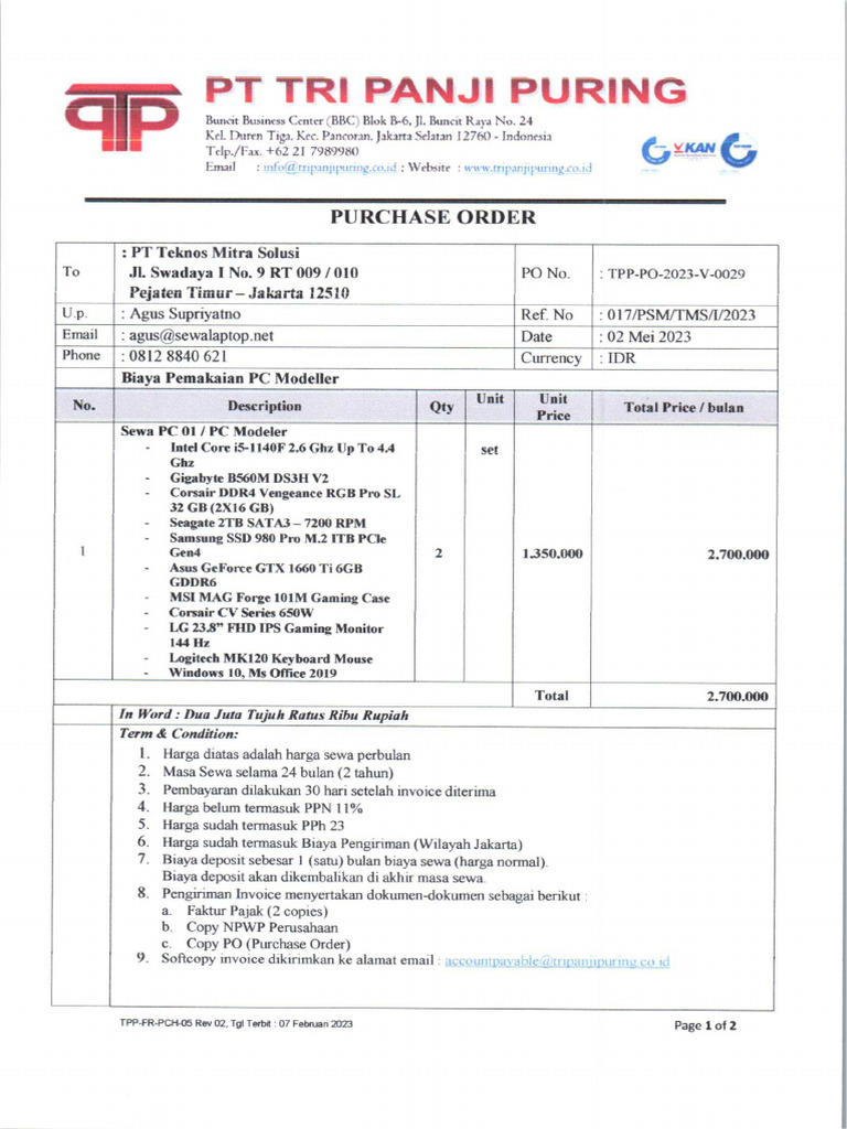 PO-0029 2 Unit PC I5 Gen 11-Signed | PDF