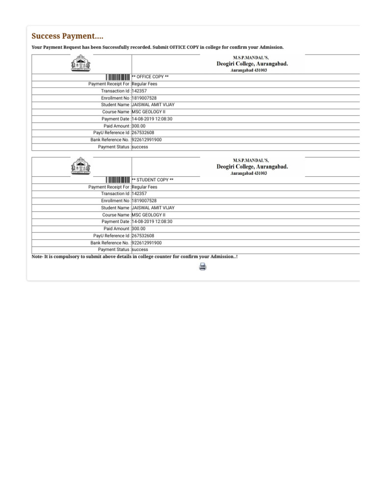 Amit Fee Receipt Pdf 