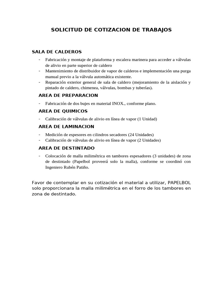 Trabajos Solicitados para Cotizar | PDF