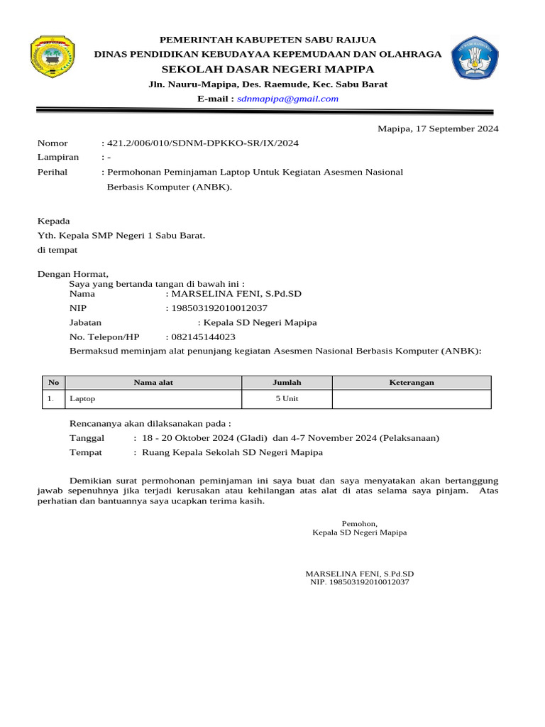 Surat-Permohonan-PeminjamaN LAPTOP | PDF