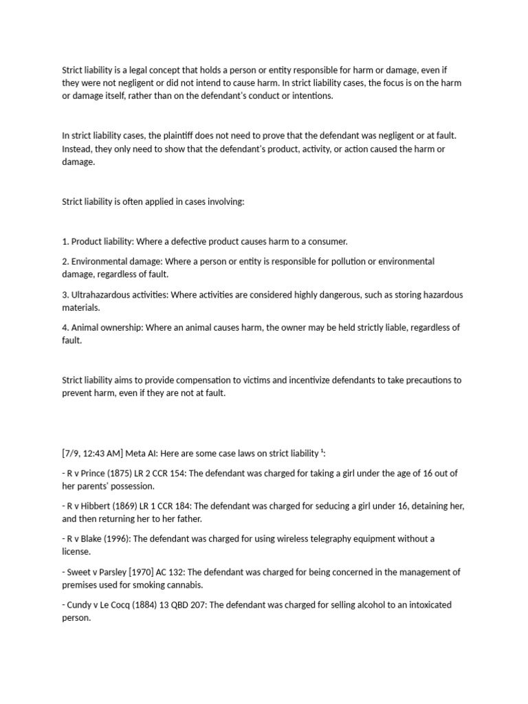 Strict liability notes | PDF | Strict Liability | Legal Liability