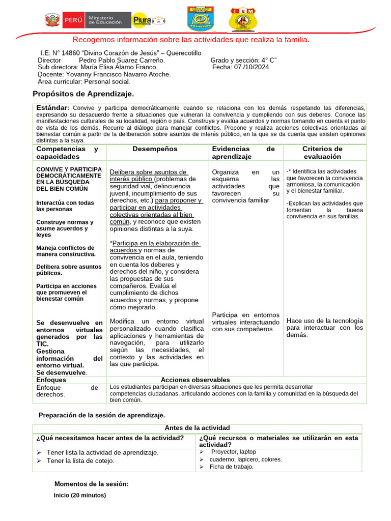 SESION DE PER. RECOGEMOS INFORMACIONACTIVIDADES | PDF | Evaluación | Aprendizaje
