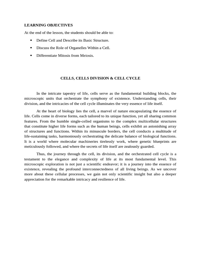 Cells Cell Cycle Cell Division Narrative Report | PDF | Meiosis | Cell ...