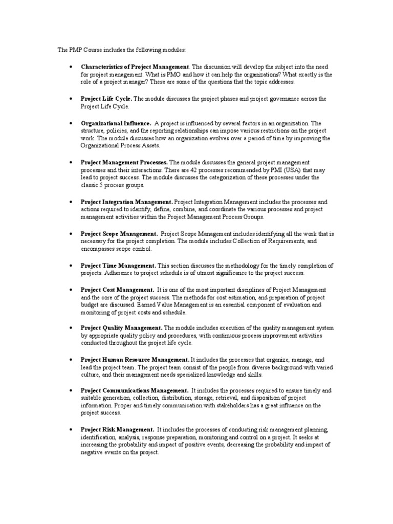 PMP Course Modules | Download Free PDF | Project Management ...
