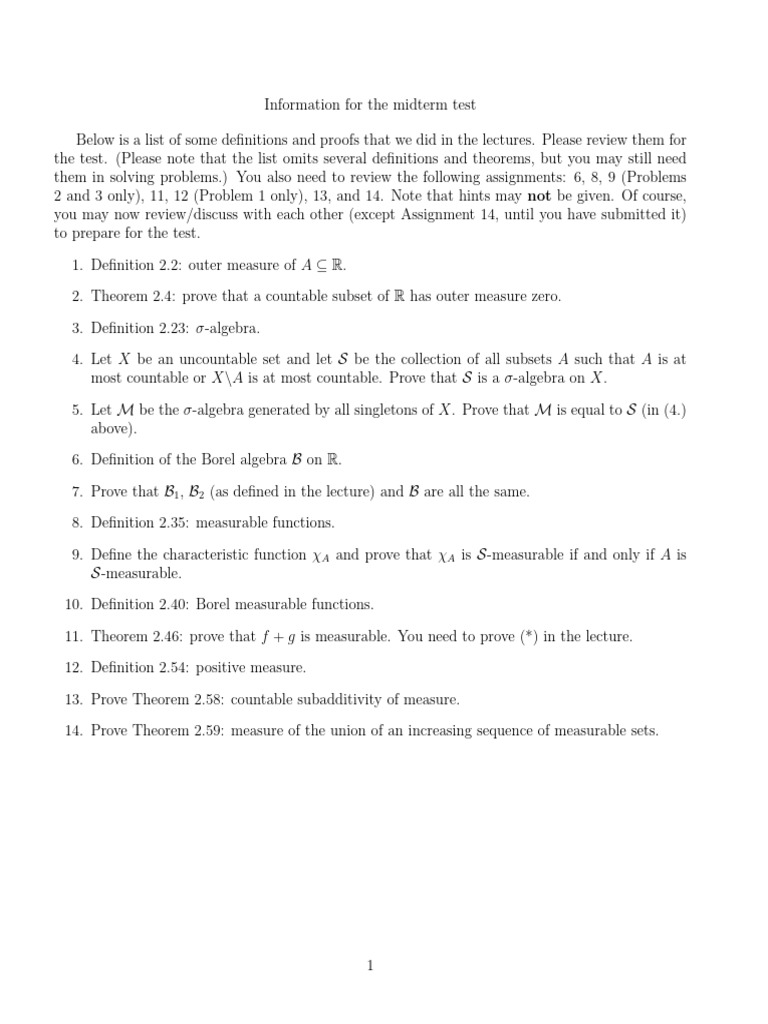 Midterm Test Review: Key Definitions & Proofs | PDF | Teaching Methods ...