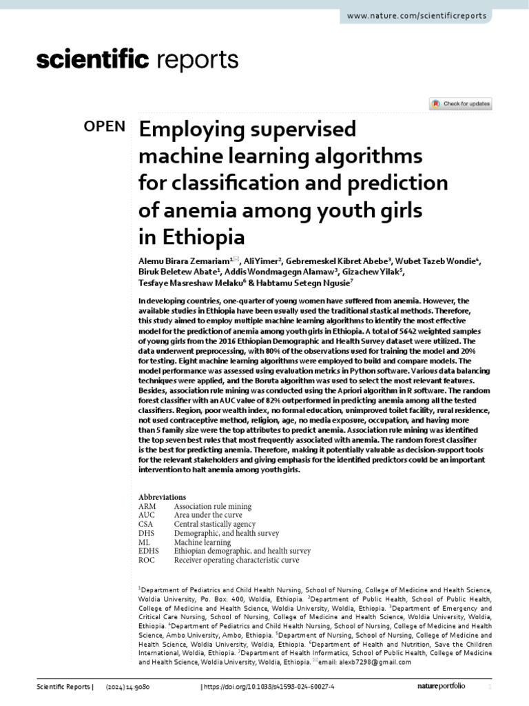 Employing Supervised Machine Learning Algorithms For Classification and Prediction of Anemia ...