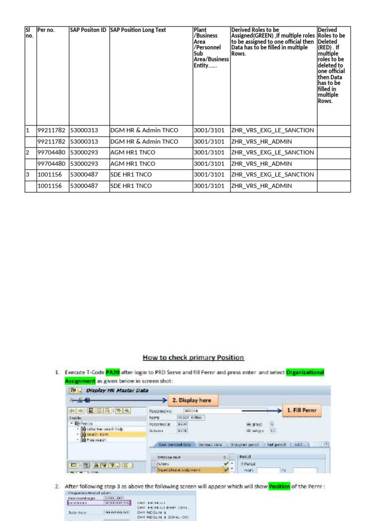 SAP Position Role Assignment Guide | PDF