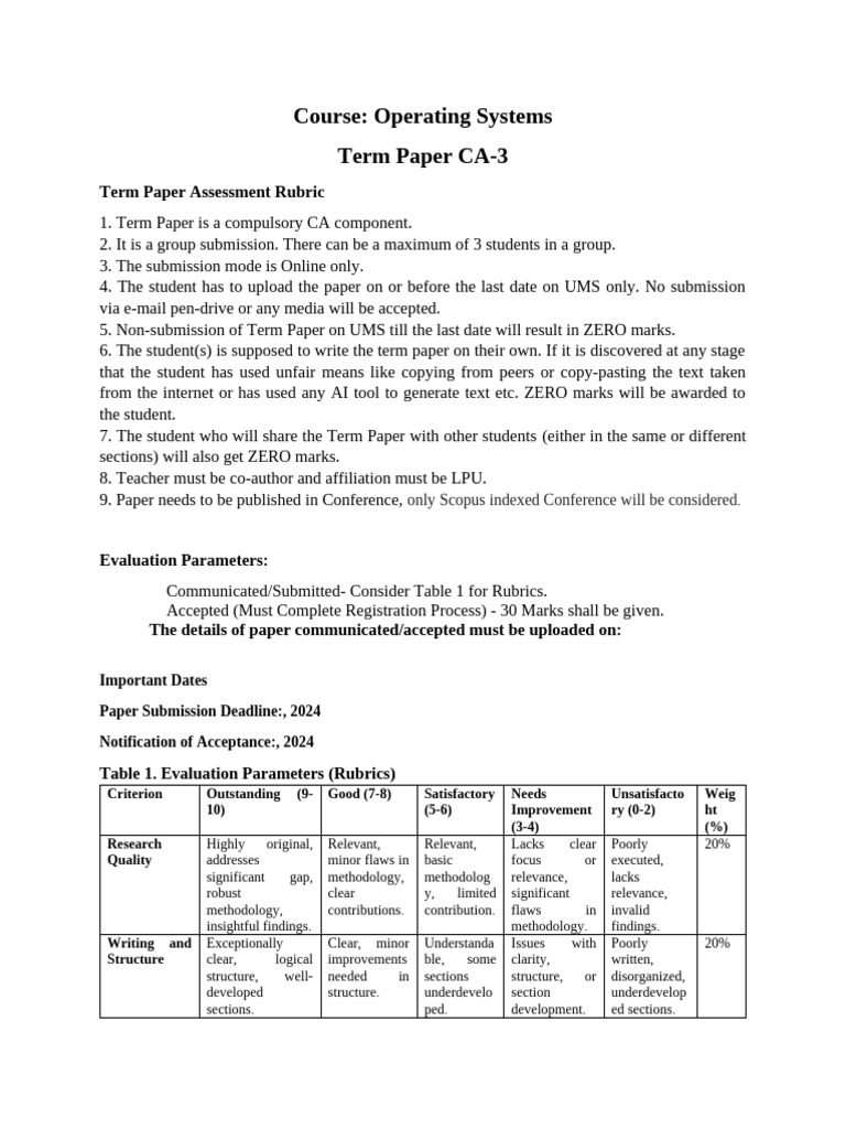 Term Paper 3 Topics and Rubrics | PDF | Scheduling (Computing ...